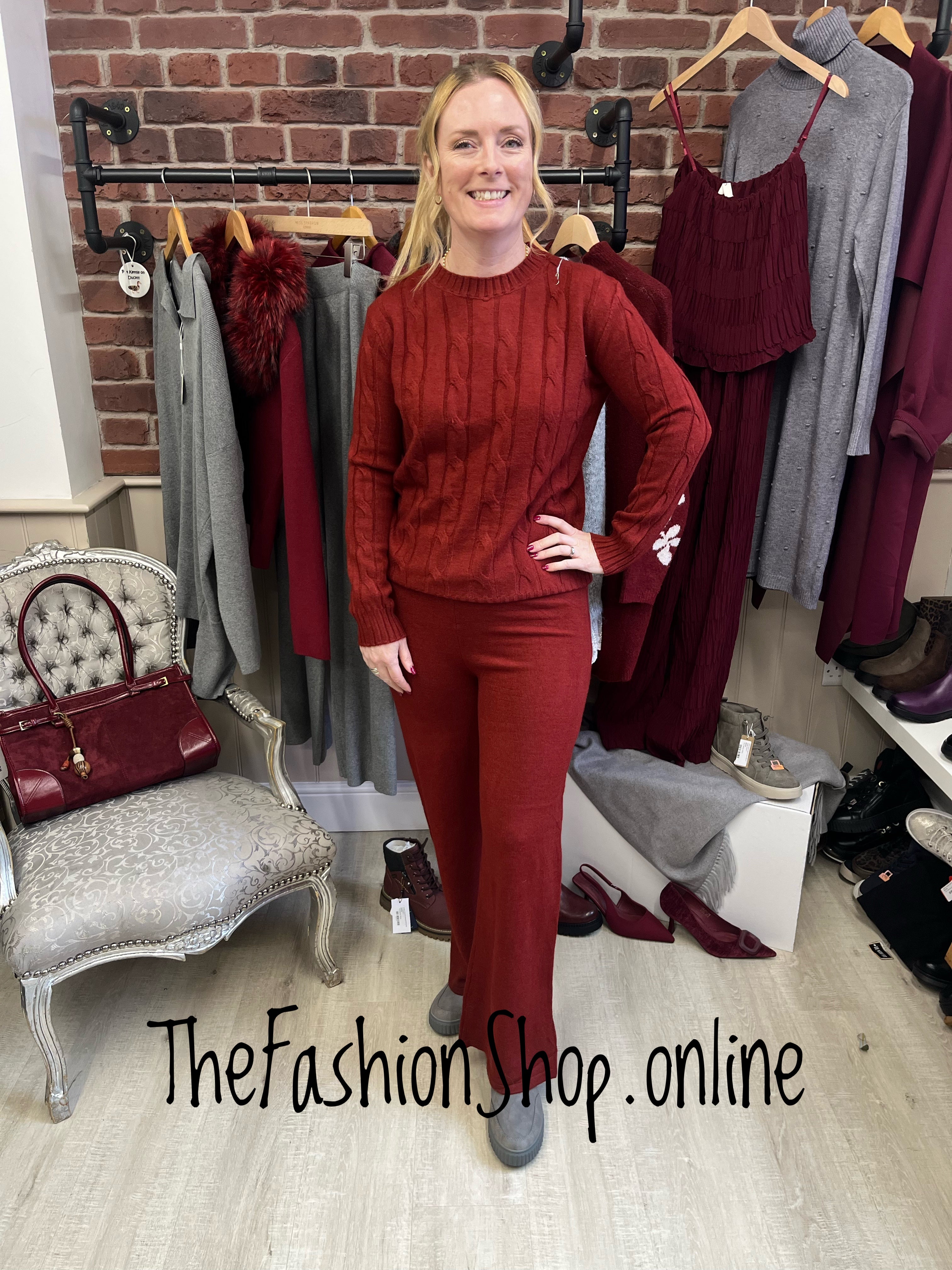 Wine Cable Knit Co Ord Set Sizes 8 To 16 – The Fashion Shop